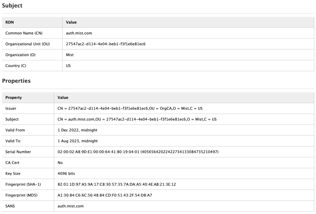 Mist Access Assurance - Server Certificate - Mist