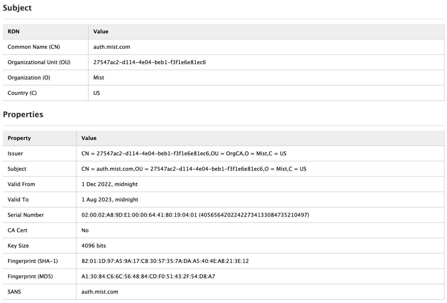Mist Access Assurance - Server Certificate - Mist