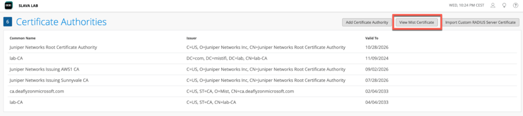 Mist Access Assurance - Server Certificate - Mist