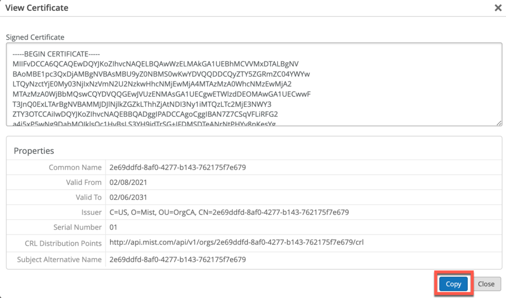 Mist Access Assurance - Server Certificate - Mist