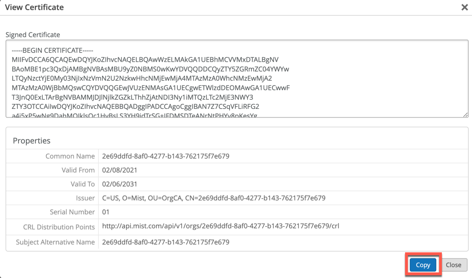 Mist Access Assurance - Server Certificate - Mist