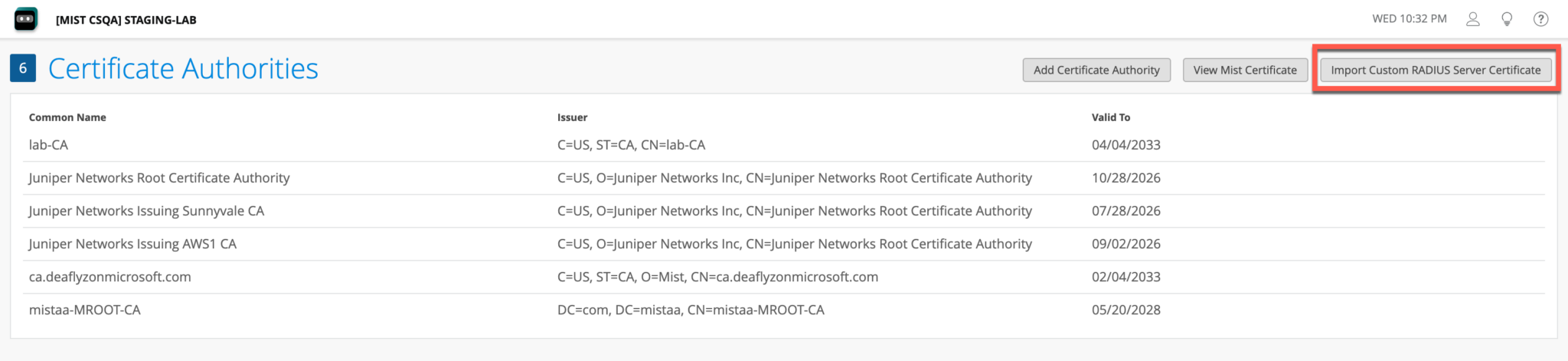 Mist Access Assurance - Server Certificate - Mist