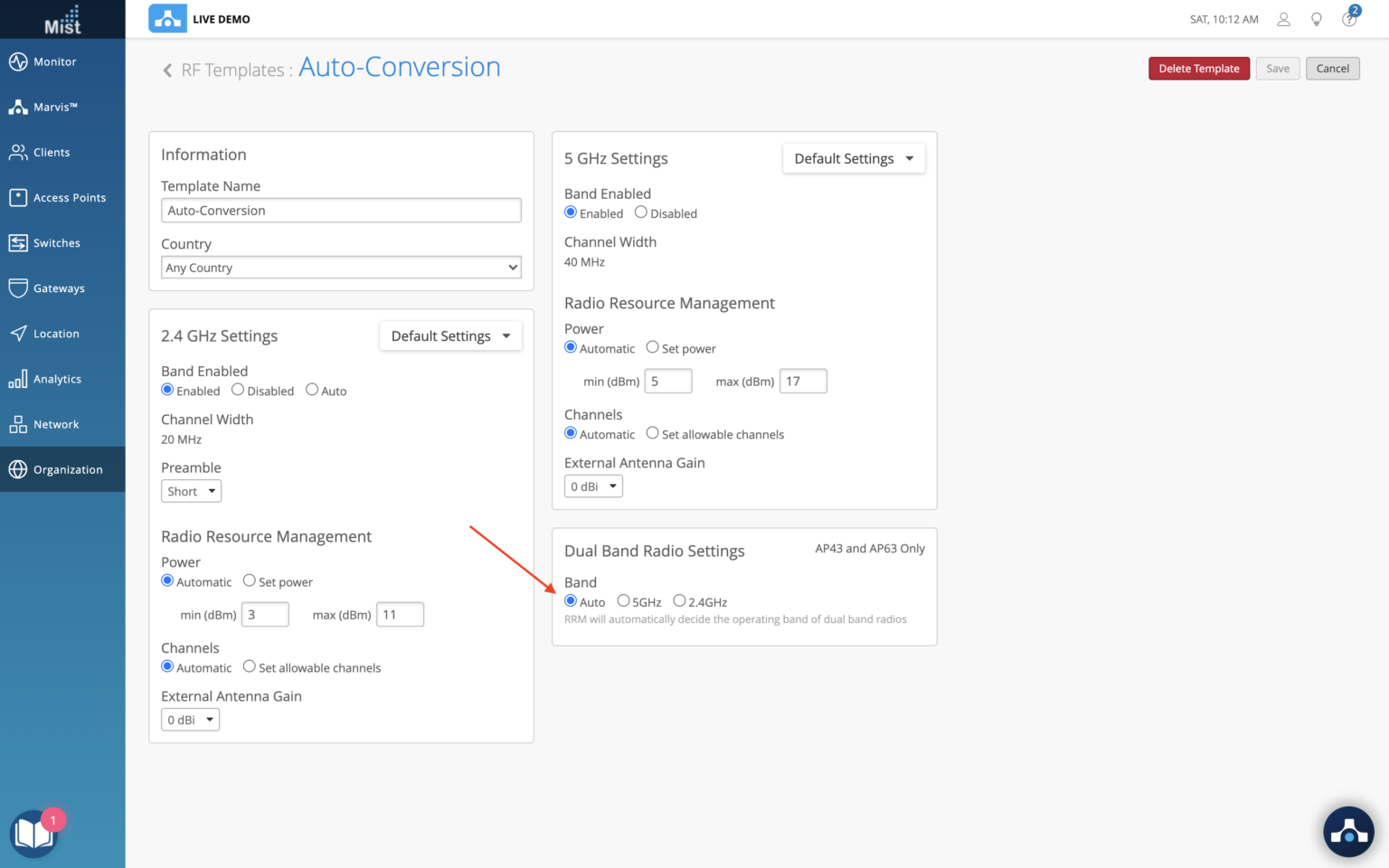 RRM - Auto Cancellation, Auto Conversion, and Dual 5 GHz - Mist