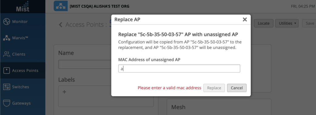 Replace AP - Mist