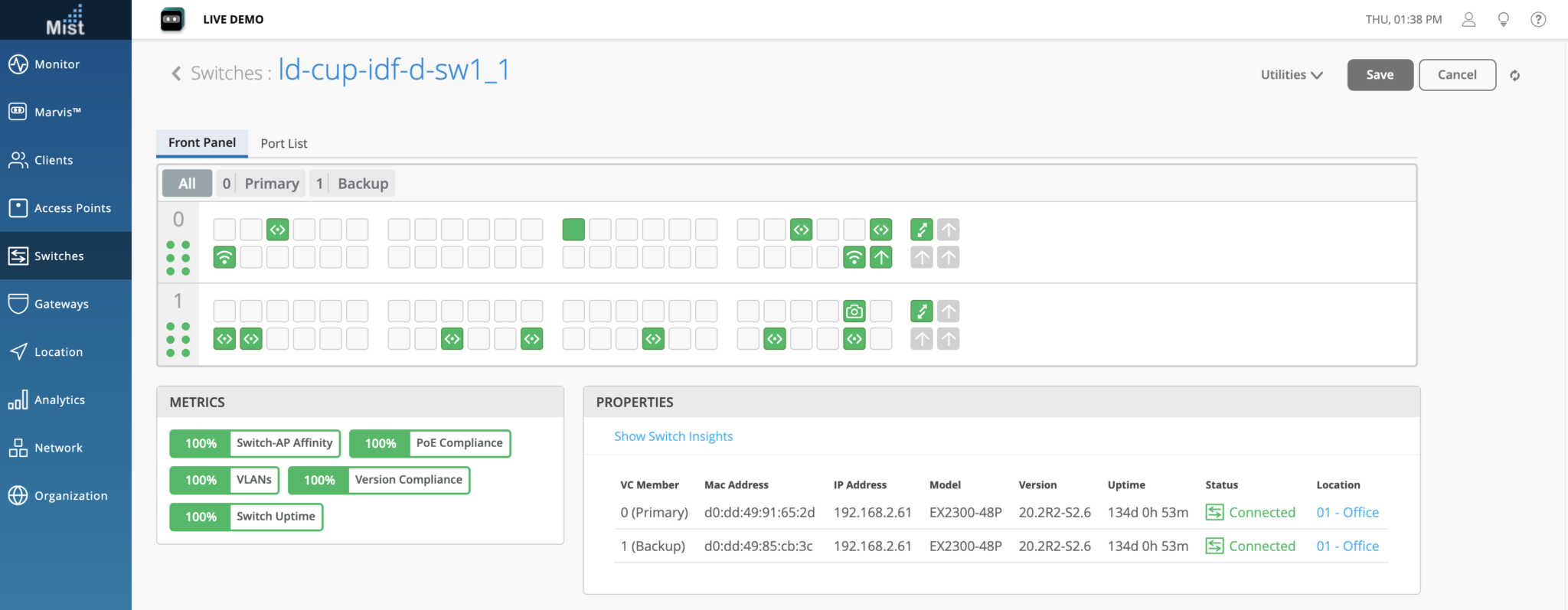 Switches Dashboard - Mist