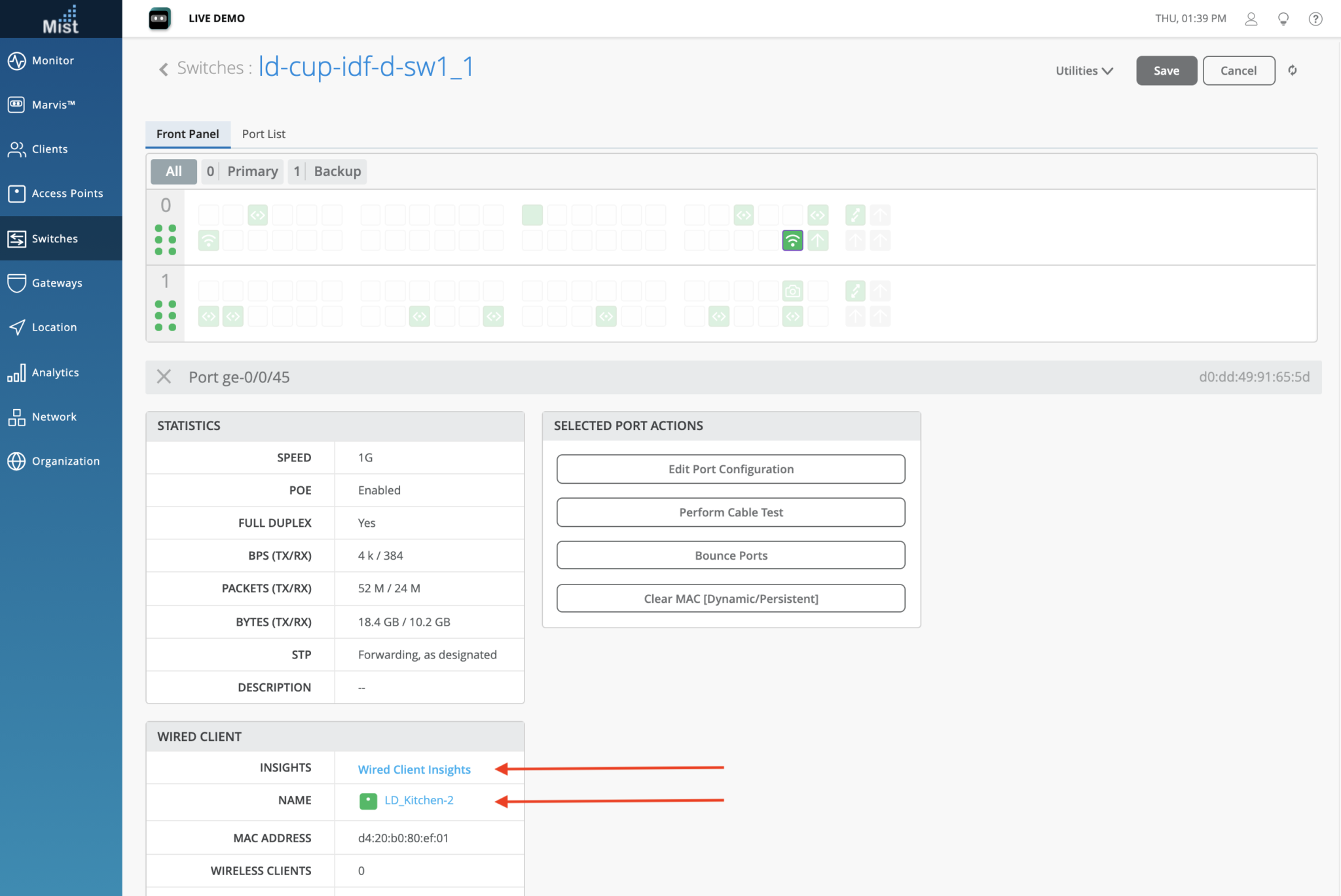 Switches Dashboard - Mist