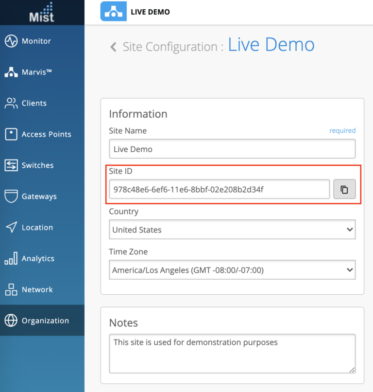 How do I find my Org and Site ID? - Mist