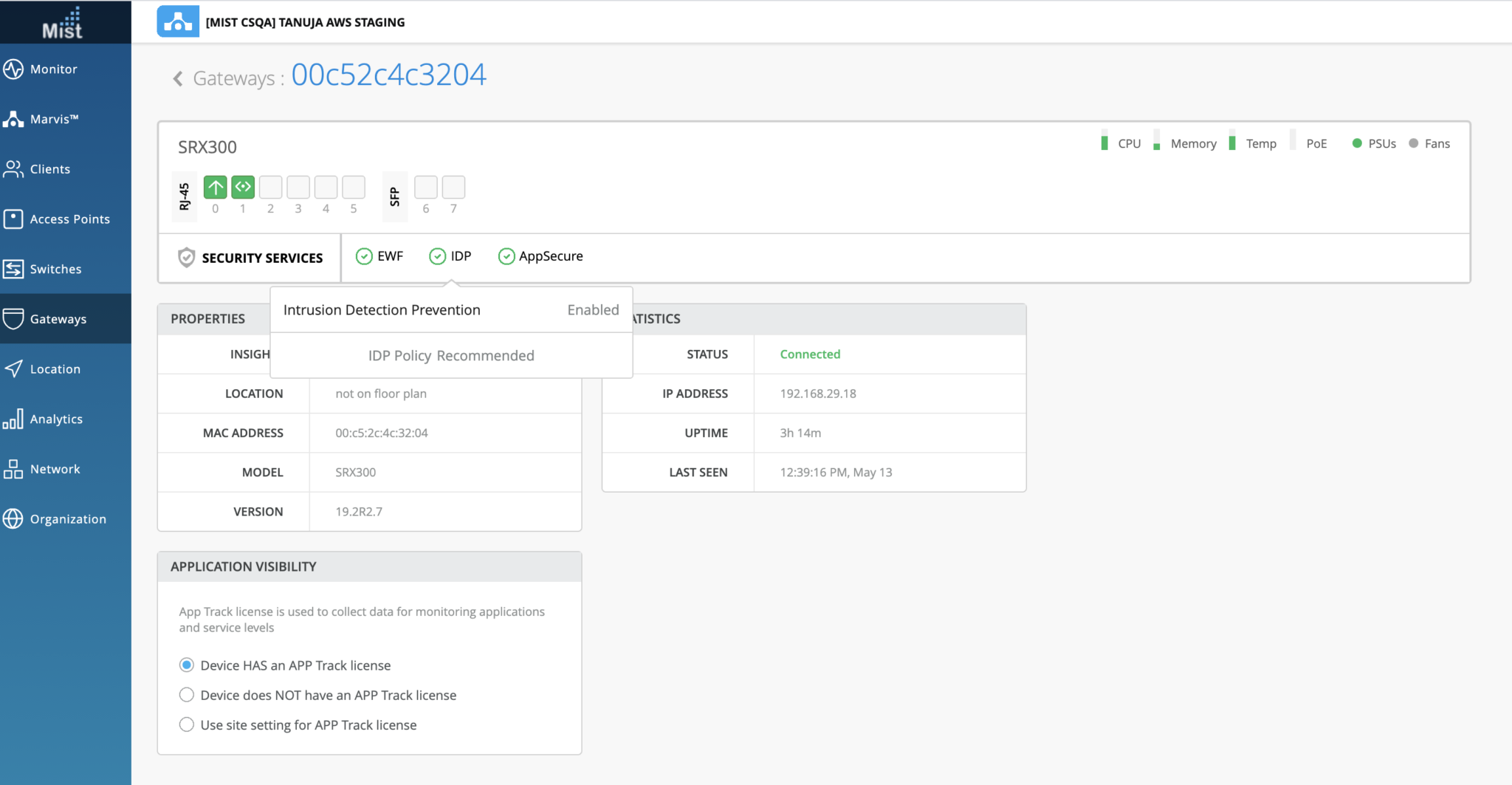 SRX Service Status Feature - Mist