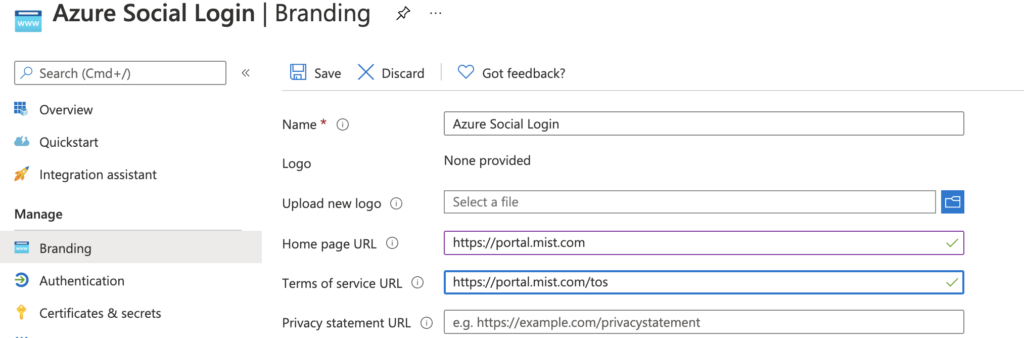 Azure Social Login - Mist