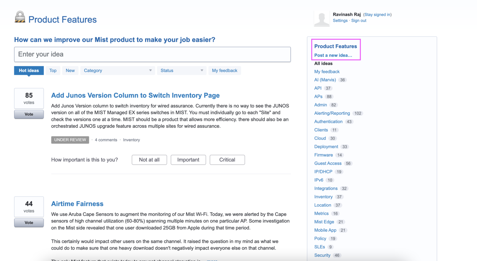 How to Create a Feature Request on the Mist Dashboard? - Mist