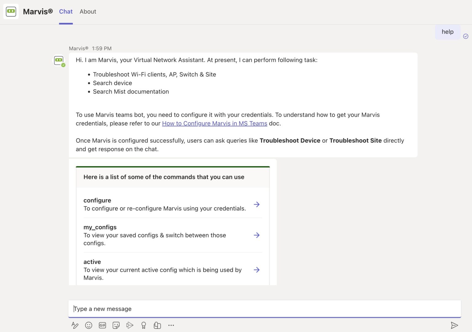 Marvis App in Teams - Mist