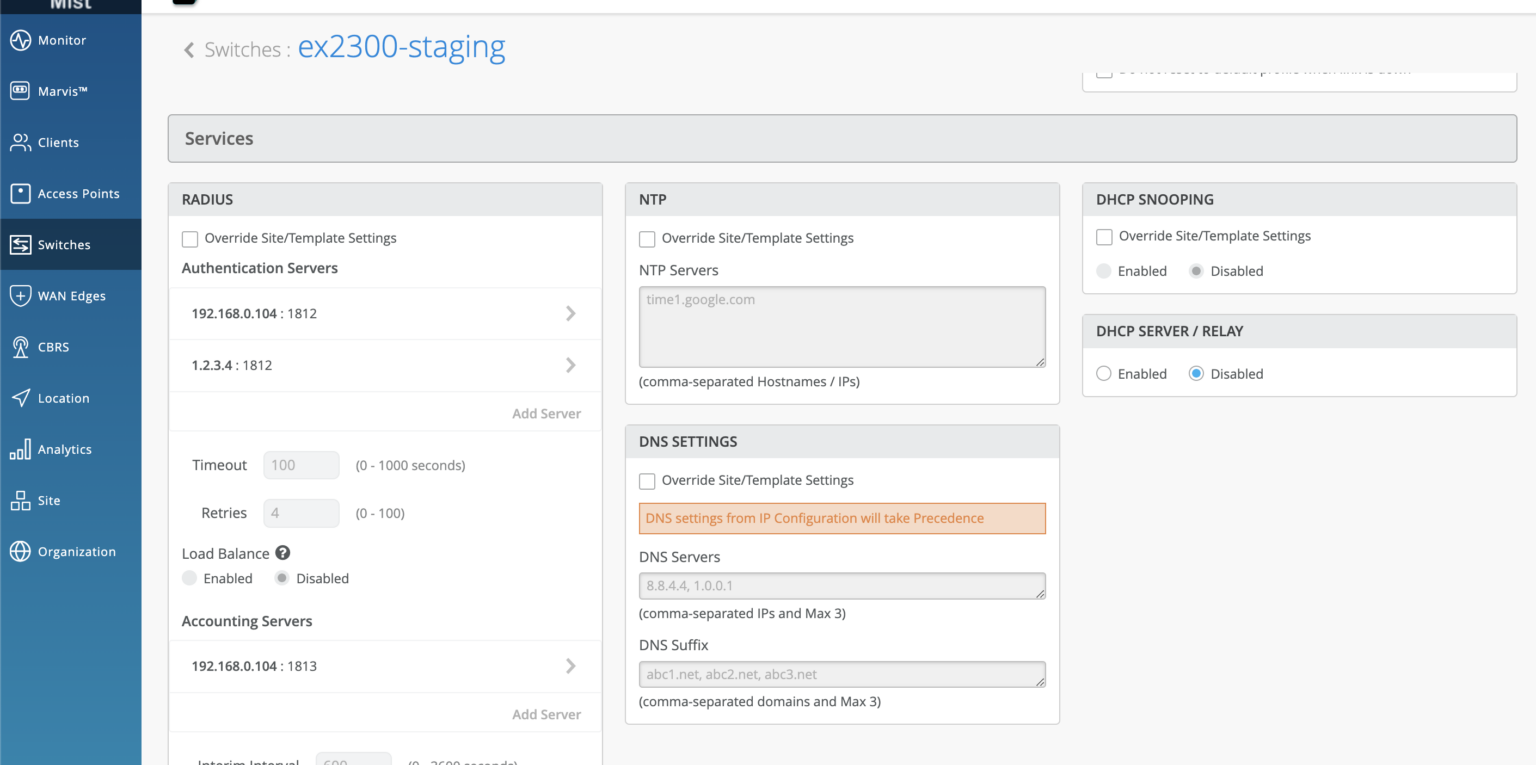 DHCP Server/Relay Configuration for Managed Switch. - Mist