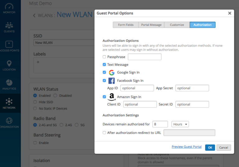 Guest Portal: Social Login - Mist