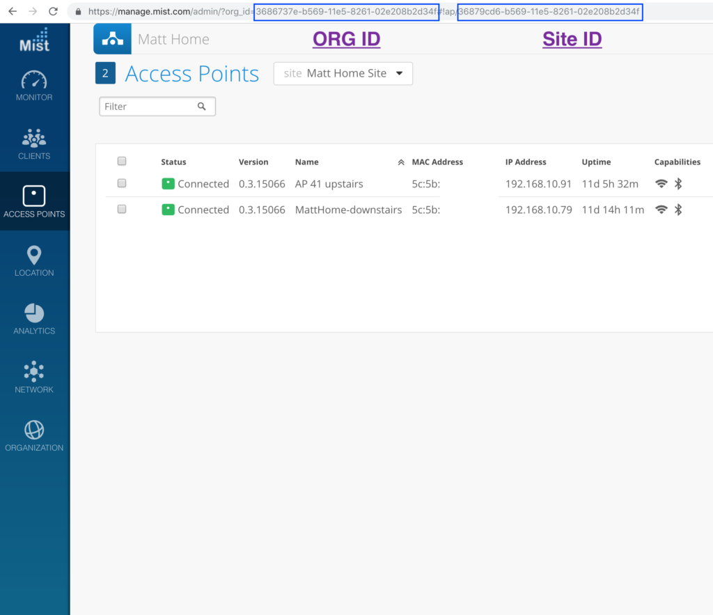 How do I find my Org and Site ID? - Mist